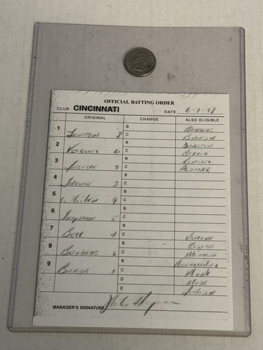 Cincinnati Reds Cleveland Indians Game Used Official Batting Order ...