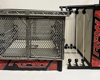 WWE Raw Smackdown Cage Match w/ 2 Rings Break away Cage Accessories ...
