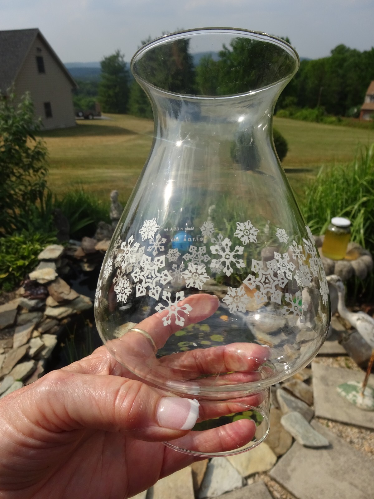 Vintage FTD Pyrex Snowflake Glass Globe Hurricane Lamp Chimney Shade ...