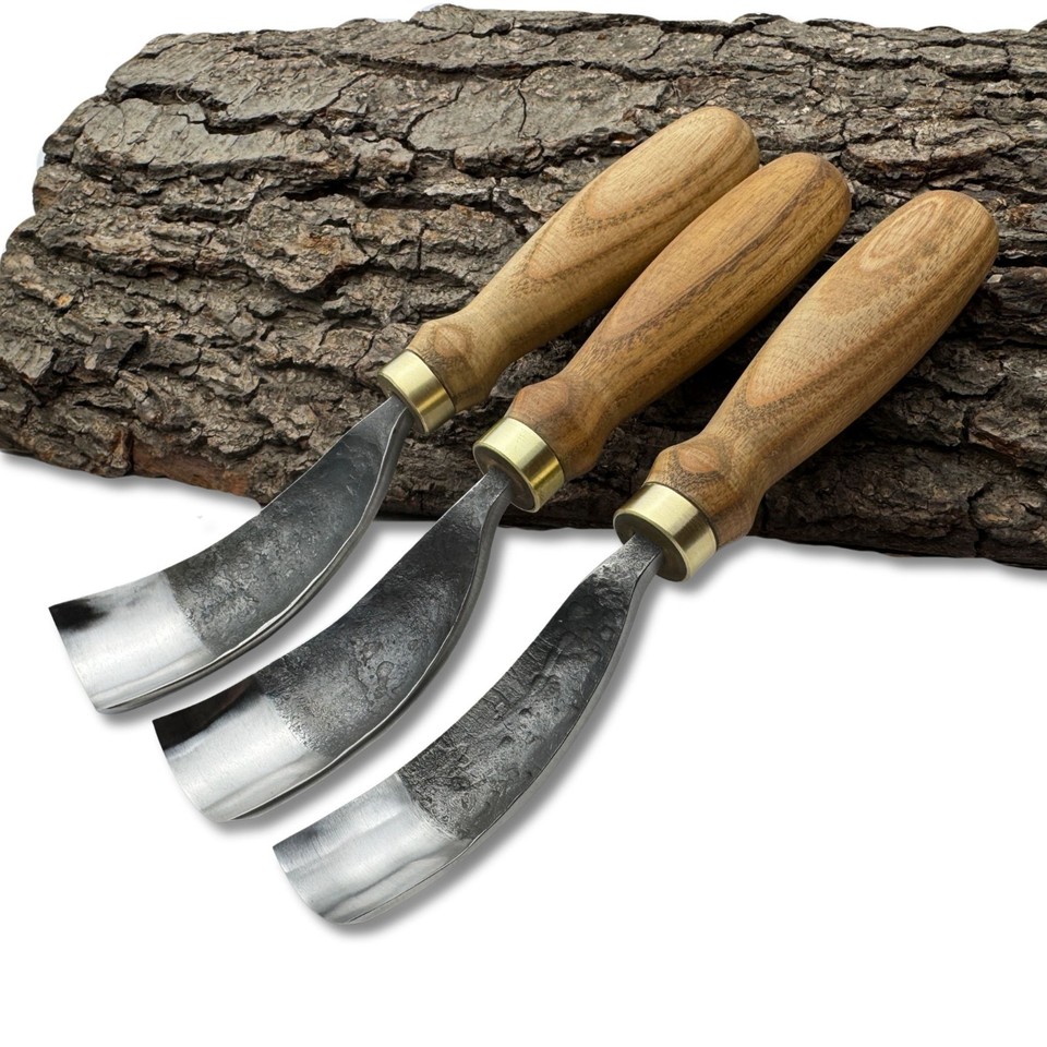 Hand-Forged Bent Gouges – 52100 Steel Blade, Ash Handles, Spoon and ...