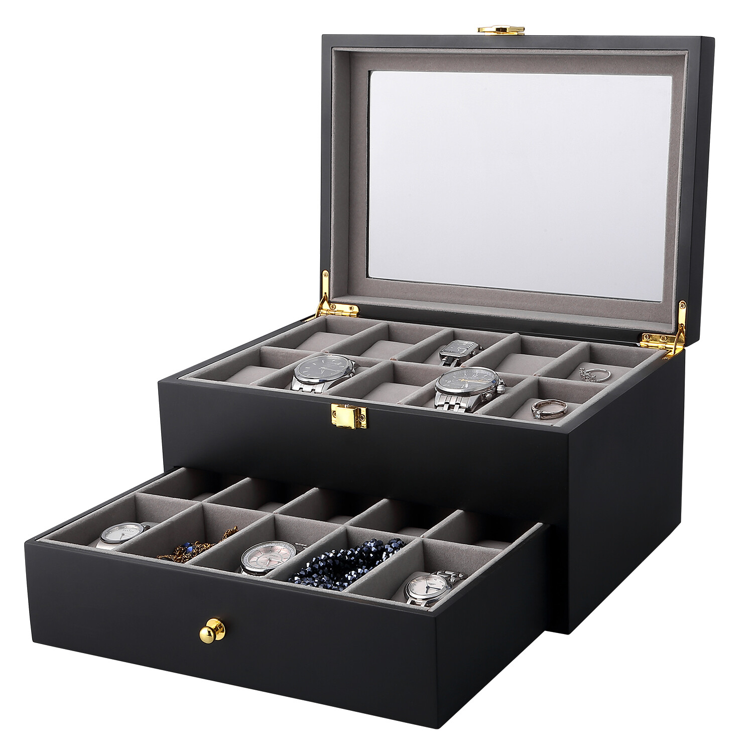 Mens Double Layer Watch Box 20 Grids Leather Display Case Jewelry ...