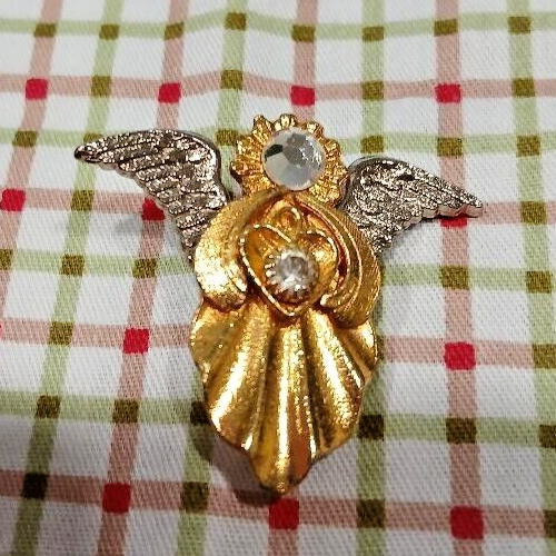 Guardian Angel Gold /Silver Tone Vintage Pin W/Rhinestones - 1.5 x1.25 ...