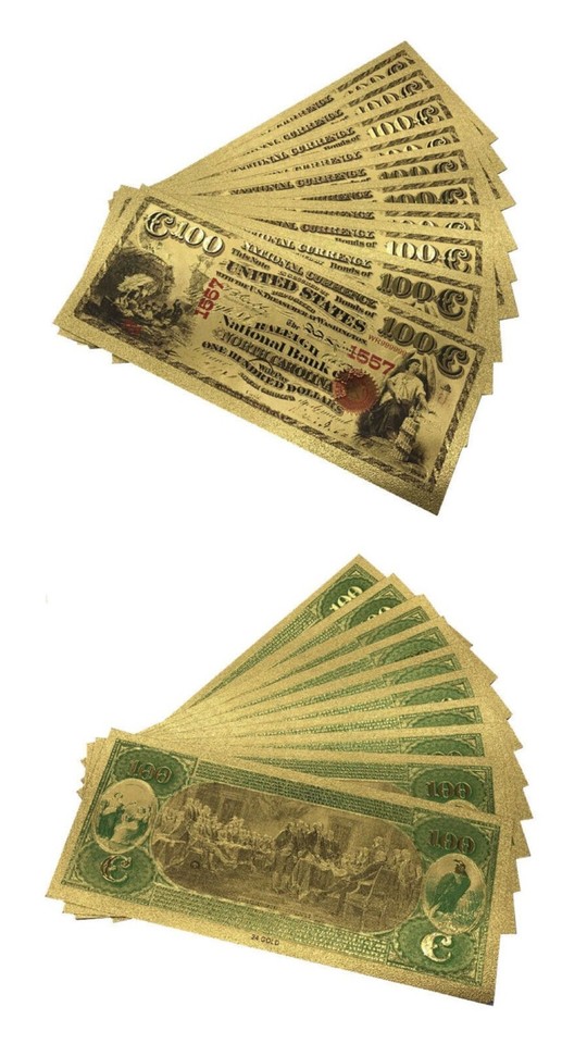 GEM 24K GOLD 1875 $100 "C NOTE" Carolina Rep ***Contains 1/200 Oz 24Kt ...