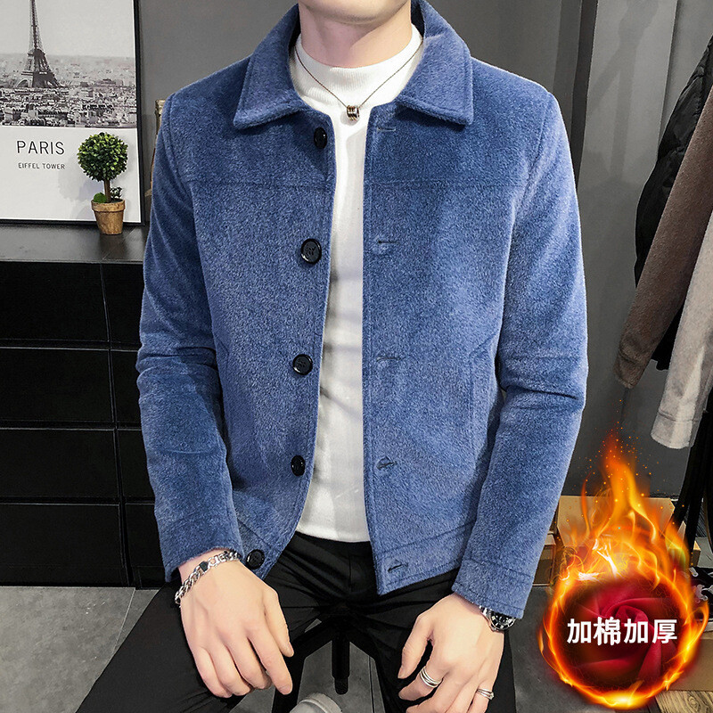 Men Lapel Trench Coat Short Coat Wool Blend Jacket Warm Outwear Chic ...