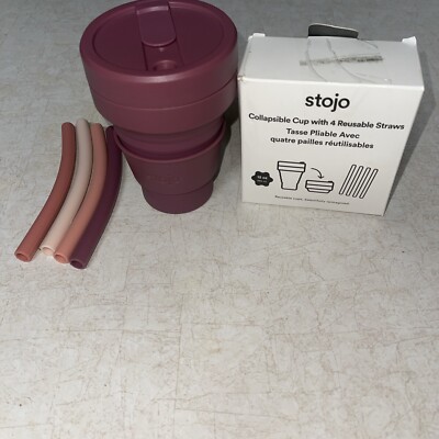 Stojo Collapsible Cup With 4 Straws 12 Oz Mauve/Rose New In Box! | eBay
