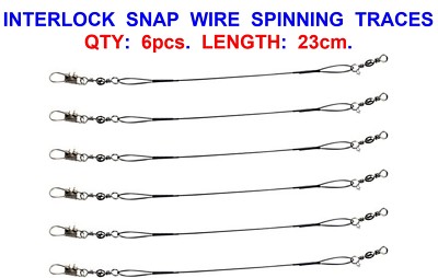 6 INTERLOCK SNAP WIRE SPINNING TRACES 23cm PIKE LEADERS FOR SAVAGE GEAR ...