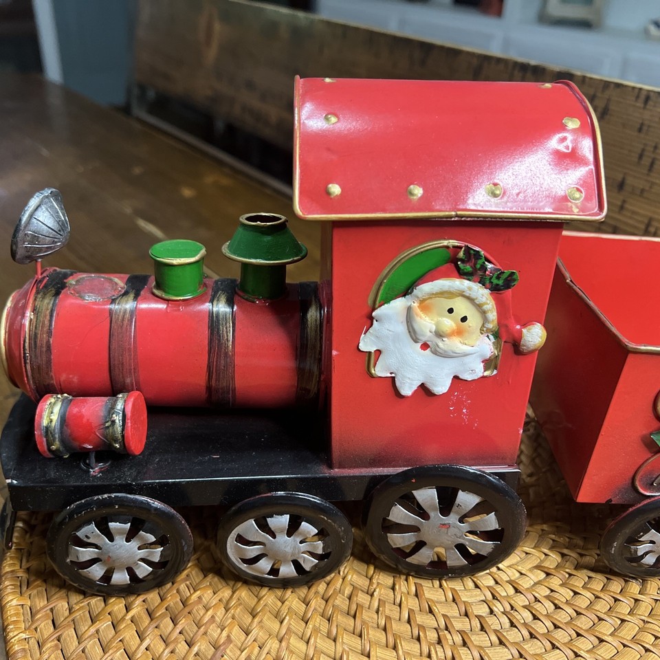 Vintage Christmas Santa Tin Train Engine & 1 Coal Car, Holiday , Decor ...