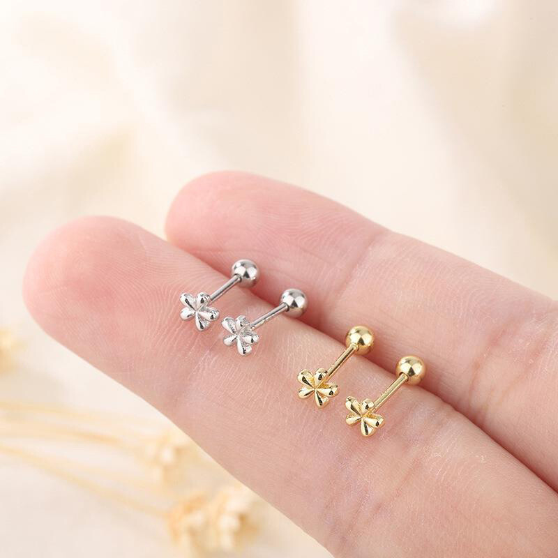1Pair Gold Simple Earrings Silver Mini Small Flowers Ear Stud Piercing ...