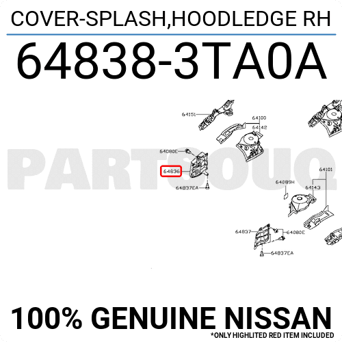 648383TA0A Genuine Nissan COVER-SPLASH,HOODLEDGE RH 64838-3TA0A | eBay