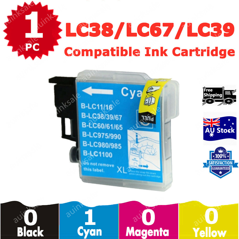 1x Compatible Ink Cartridge LC38 LC39 LC67 Cyan For Brother Printer DCP ...