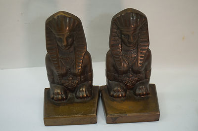 VINTAGE BOOKENDS BRONZE EGYPTIAN REVIVAL SPHINX PAIR SET BOOK ENDS ...