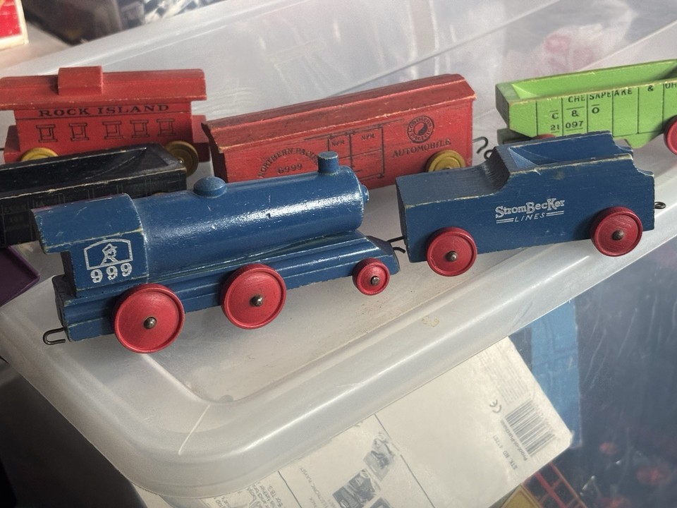 Vintage Antique Strombecker Co. 6 Piece Toy Wooden Train Set 1950s ...