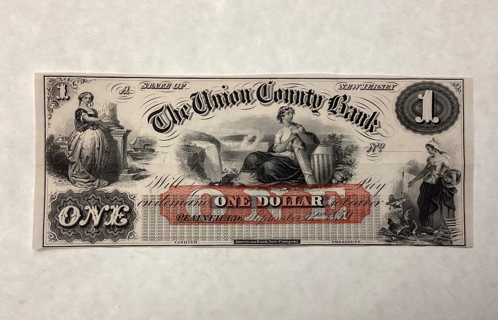 ~ 1859 $1 One Dollar - Union County Bank Plainfield, New Jersey - Civil ...