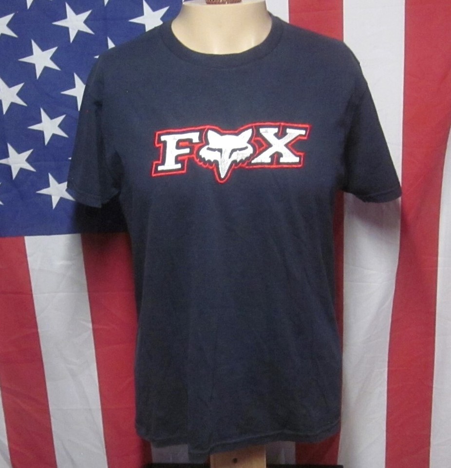 FOX RACING med T shirt motocross BMX embroidery logo tee Geoff Fox sewn ...