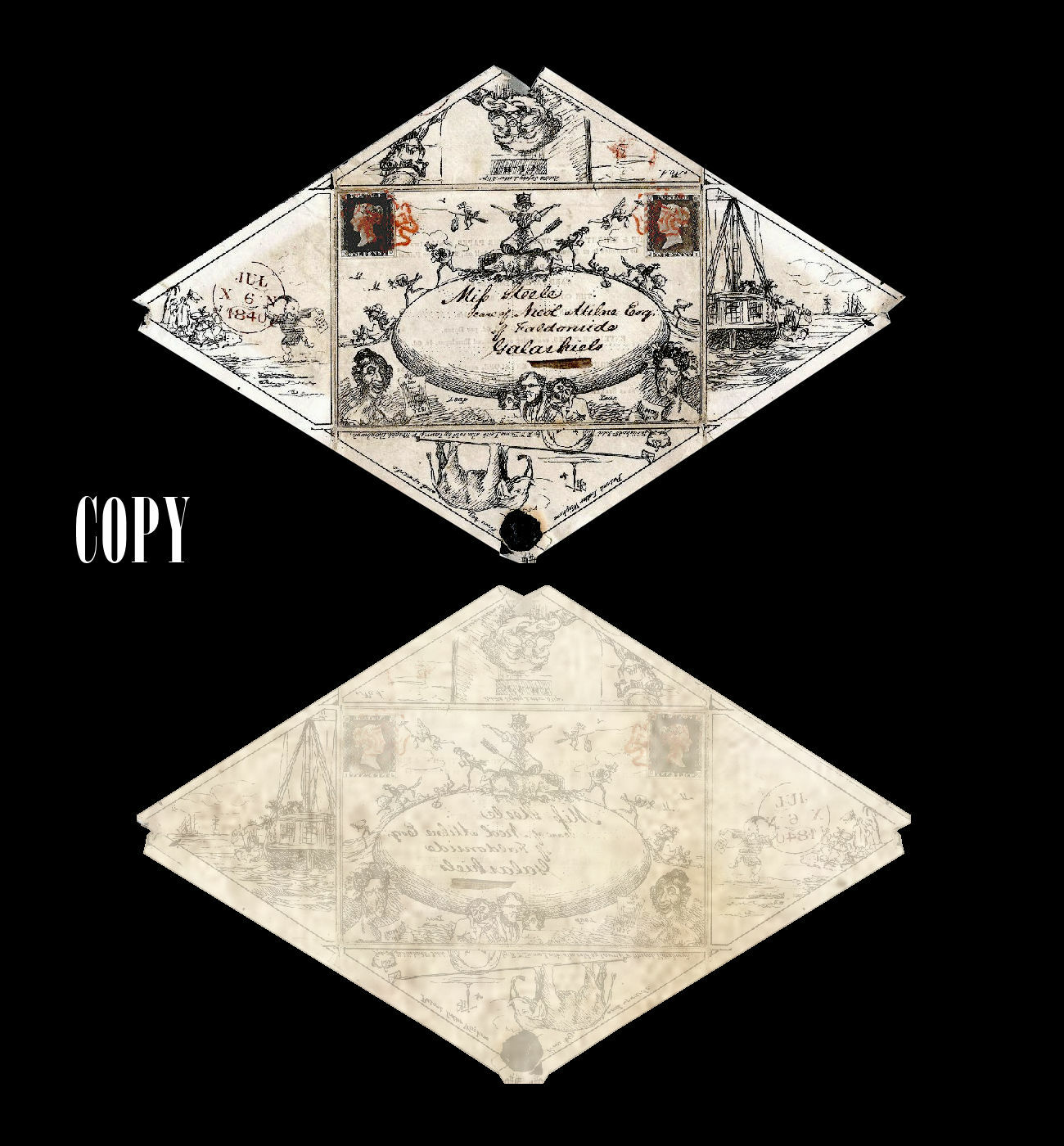 GB 1840, Two 1p Black Red Maltese Cross handstamp on Hume Comic,Nª1 ...