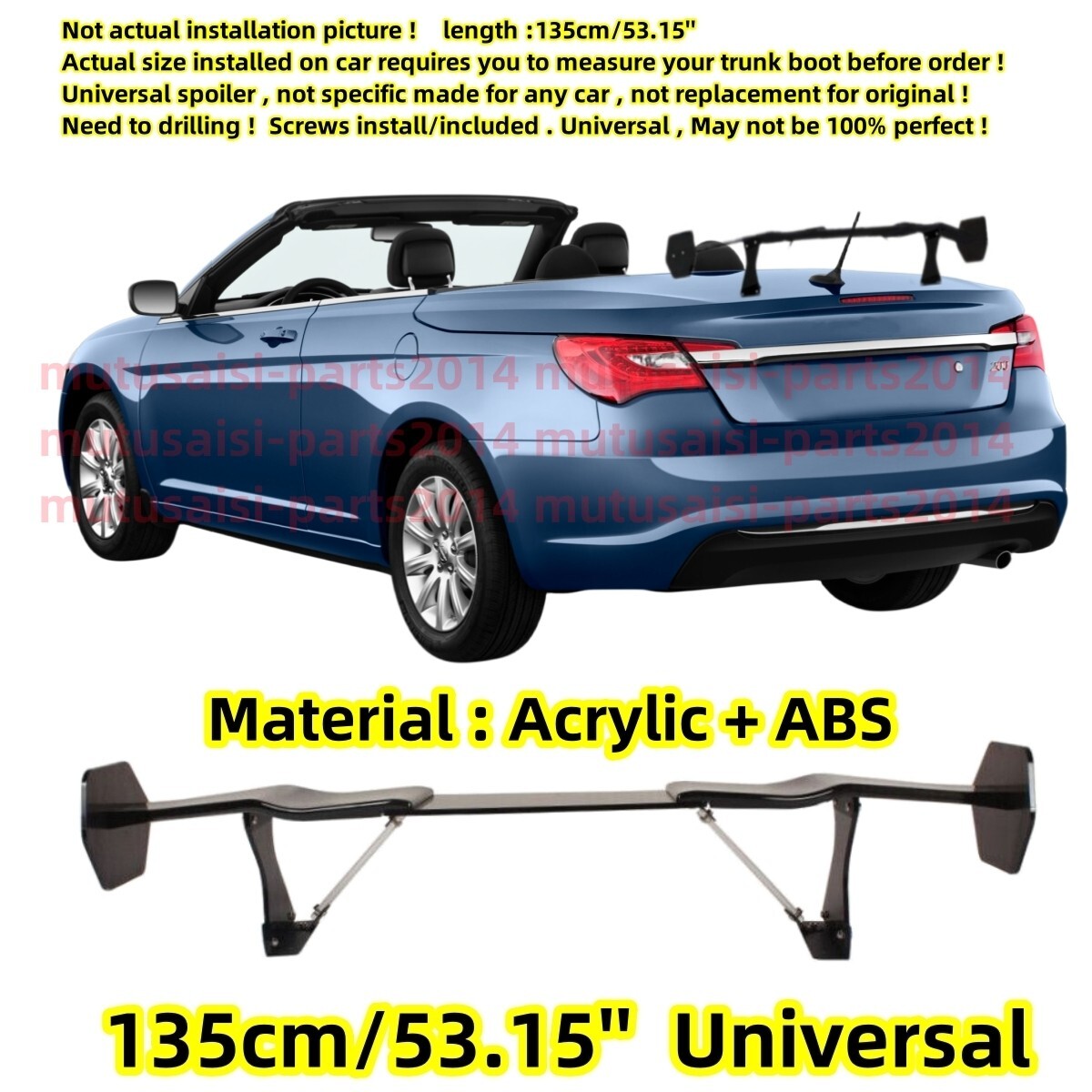 53'' Fits 2011-2014 Chrysler 200 Convertible Rear Trunk Spoiler Wing ...