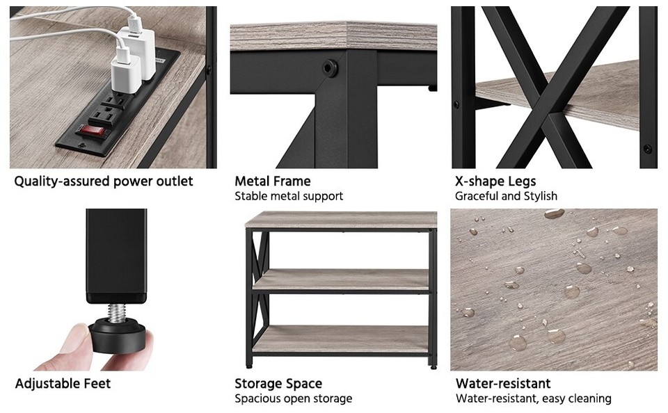 Industrial TV Stand with Power Outlet for 75" TV TV Table w/ 3-Tier ...