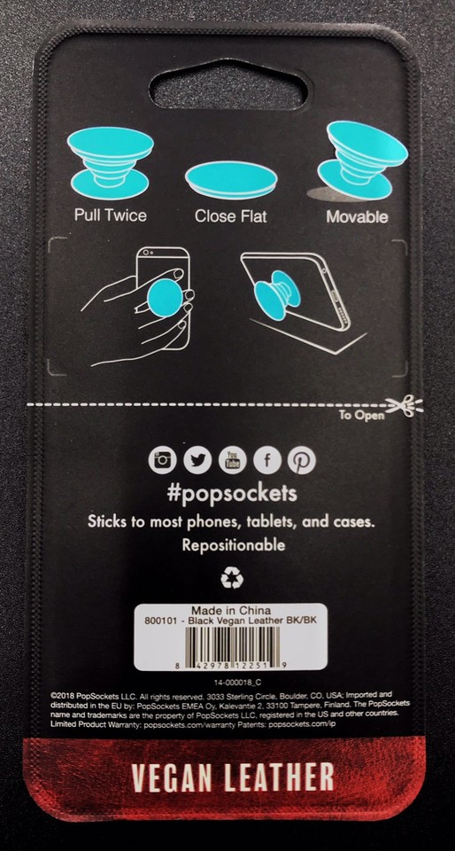 Authentic PopSockets Vegan Leather Black PopSocket Pop Socket Phone ...