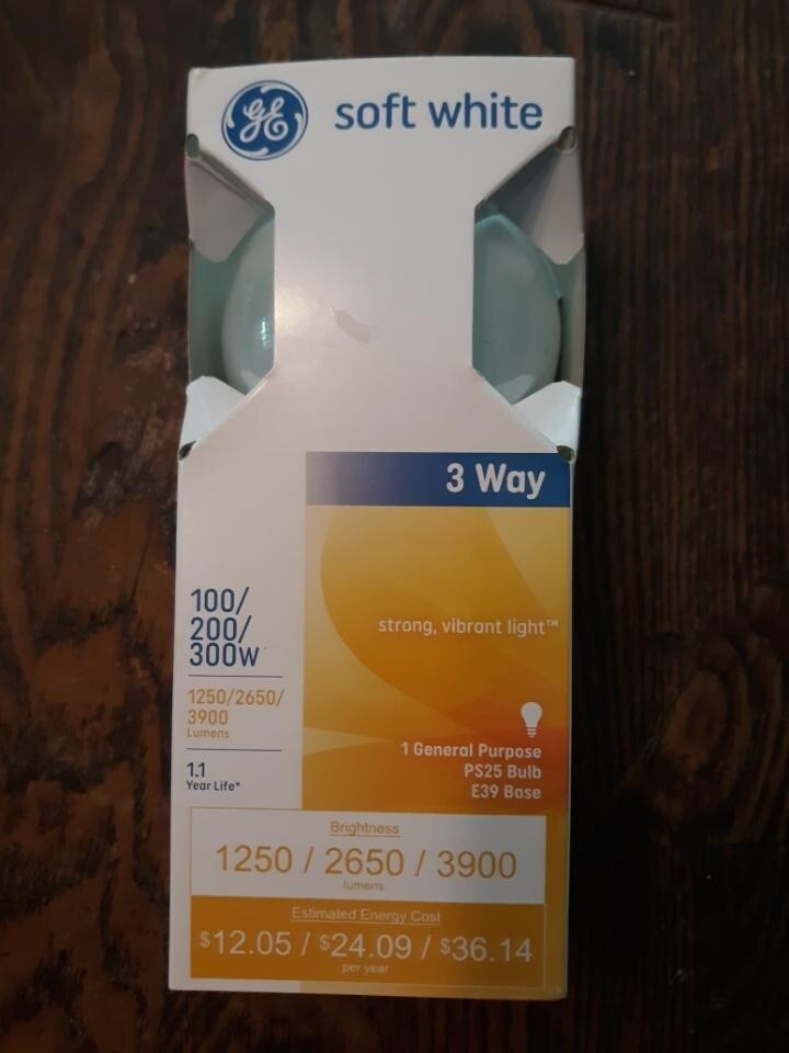 Mogul size 3 way GE LIGHT BULB for old antique floor lamp torchiere 100 ...