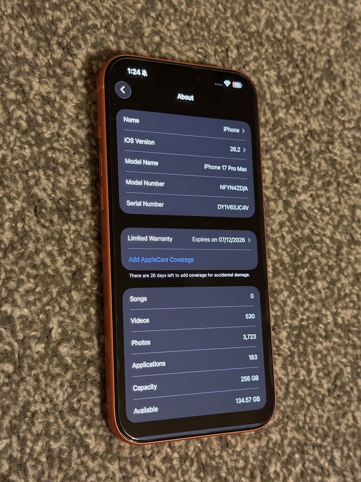Apple iPhone 17 Pro Max 256GB Cosmic Orange Unlocked 100 Battery Health ...