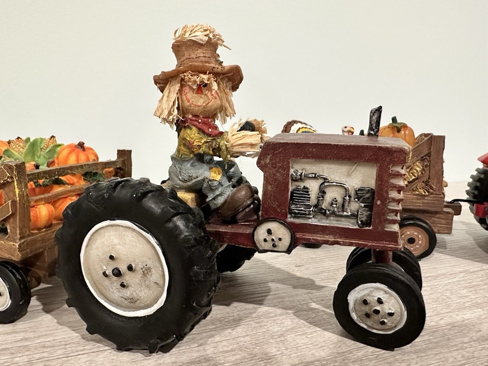 Set Of 2 Farm Tractor & Trailer Fall Harvest Table Accents 10” Long | eBay