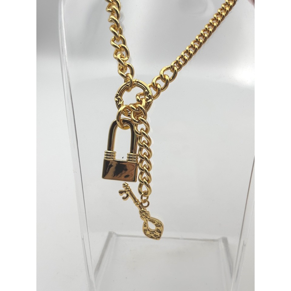 Gold Lock and Key Chain Necklace Chunky Statement Jewelry, key and lock ...