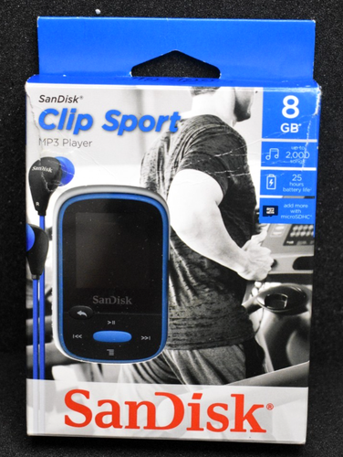 SanDisk Sansa Clip Sport (8GB) Digital Media MP3 Player Blue/Black. CIB ...