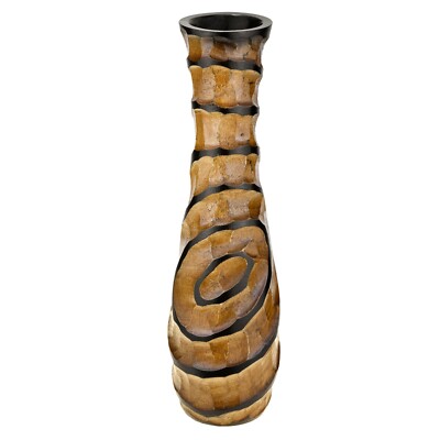 Rustic Brown Hand Carved Etched Spiral Mango Tree Wooden Vase | eBay