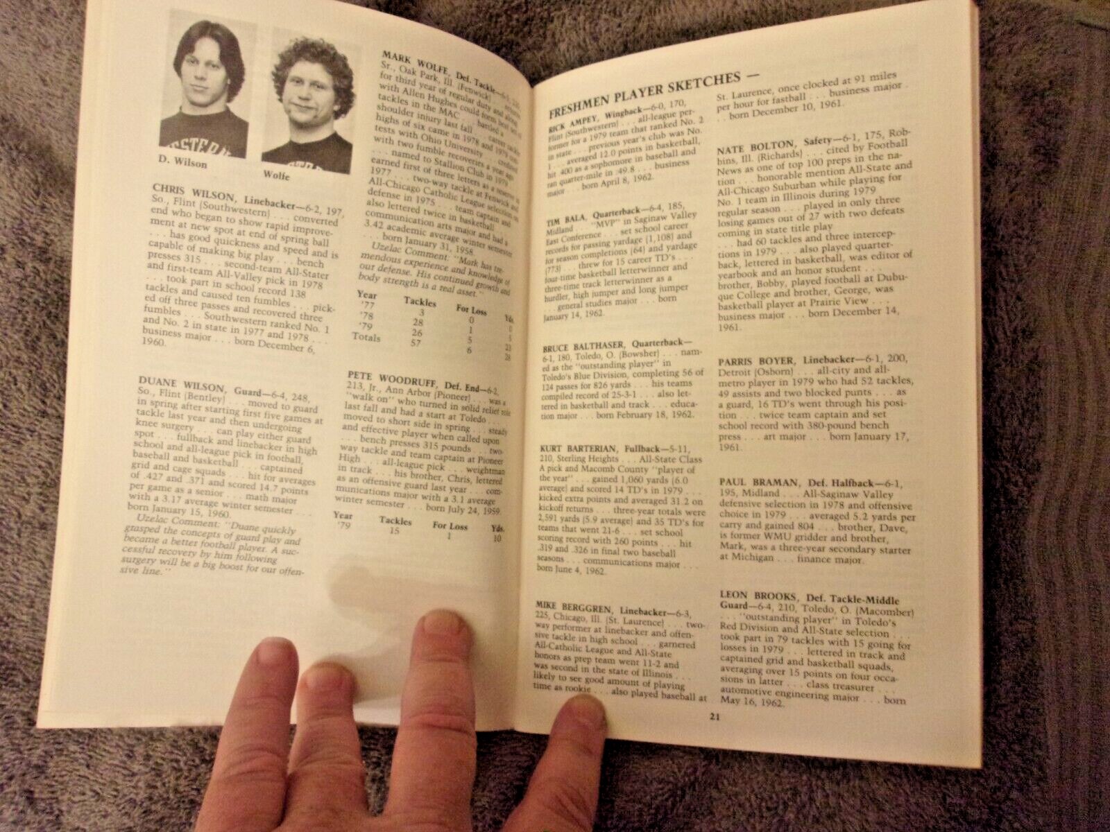 1980 WESTERN MICHIGAN FOOTBALL MEDIA GUIDE Yearbook ELLIOT UZELAC ...