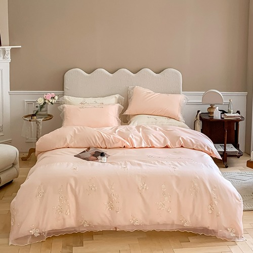 100s Egyptian Cotton Romantic French Wedding Bedding Set Lace Flower