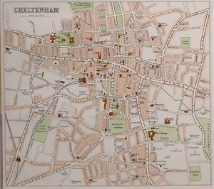 1897 VICTORIAN ANTIQUE MAP CHELTENHAM CITY PLAN COLLEGE CHURCH ...