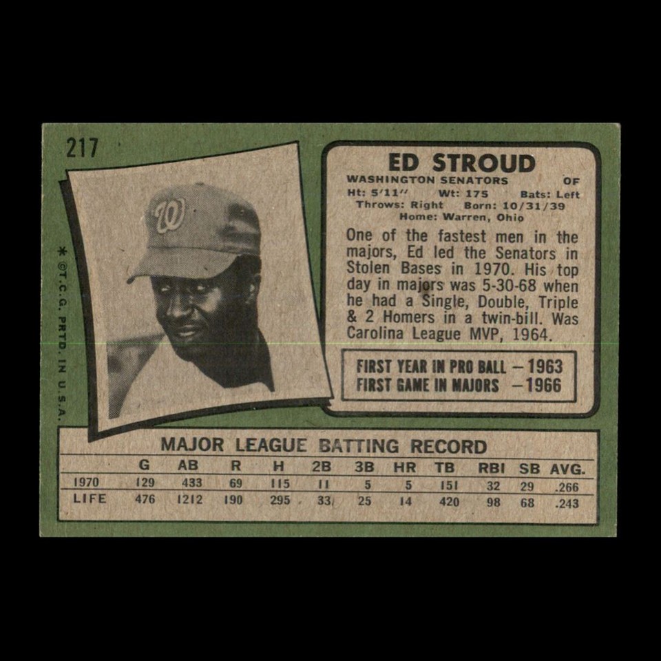 Ed Stroud 1971 Topps Washington Senators #217 Set Filler! | eBay