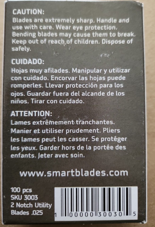 Smart Blades 2 Notch 100pc Utility Blades Swiss Quality NEW | eBay