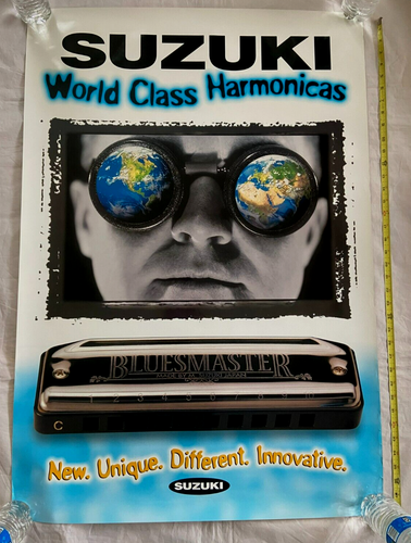 27" x 39" M. SUZUKI JAPAN Bluesmaster "WORLD CLASS" Harmonica POSTER ...