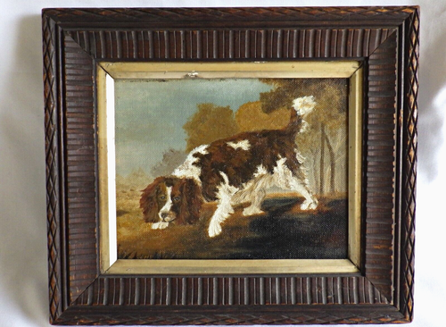 Antique Framed Oil on Board Painting Spaniel Dog in Landscape | eBay
