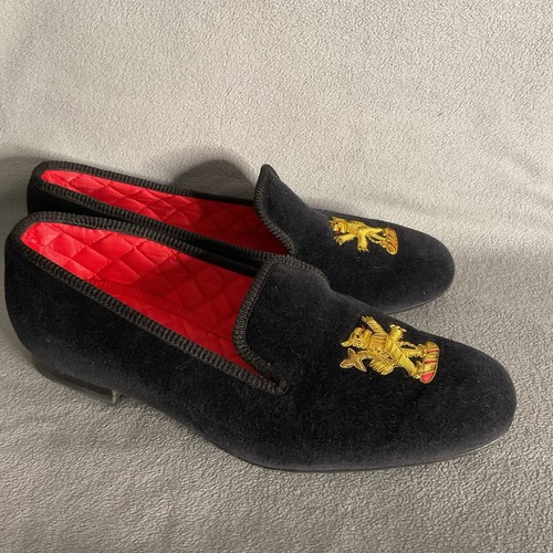 Aspinal Of London Handmade Black Velvet Shoes Men’s Size 8 Rampant Lion ...