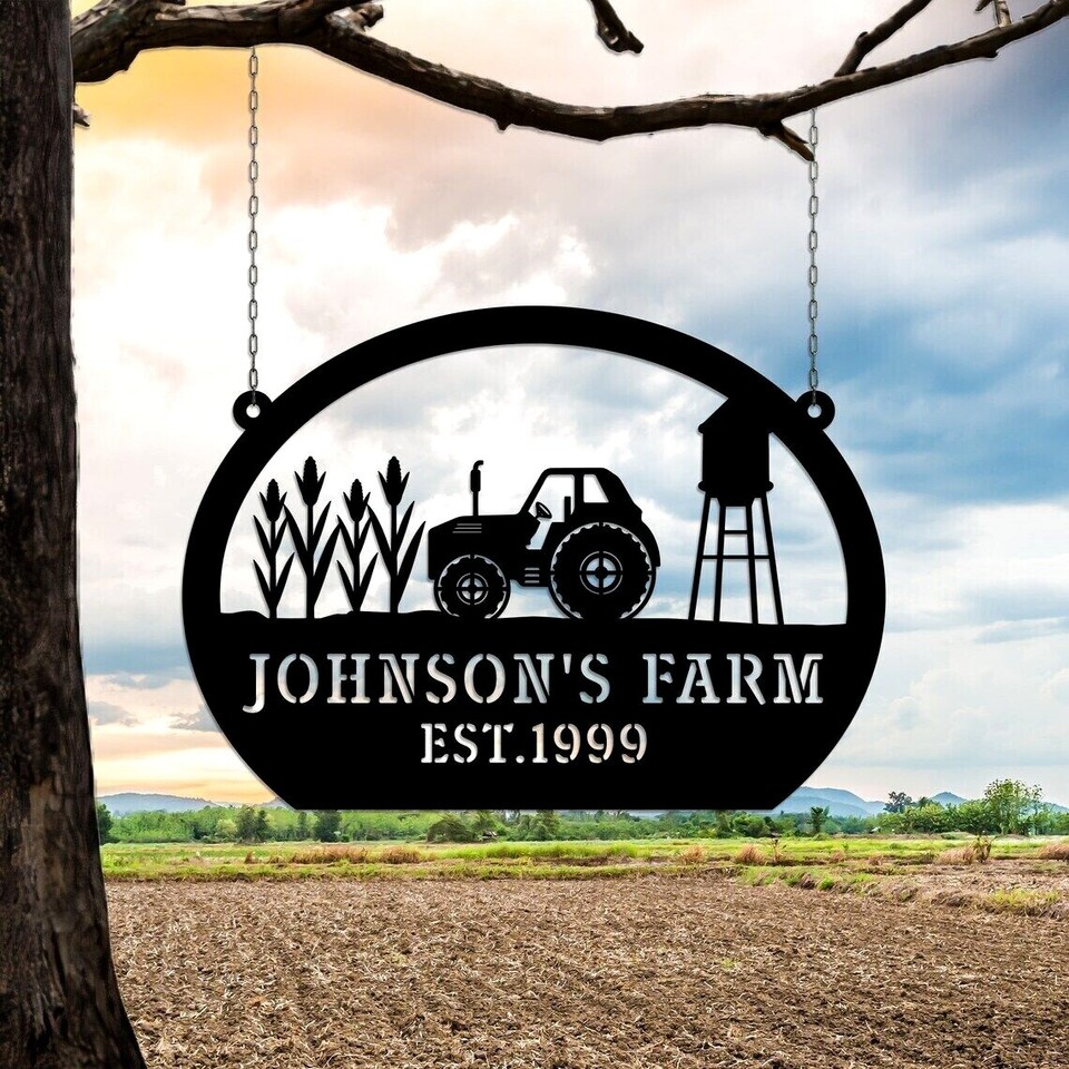 Personalized Black Hanging Garden Farm Metal Name Sign Decorative Wall ...
