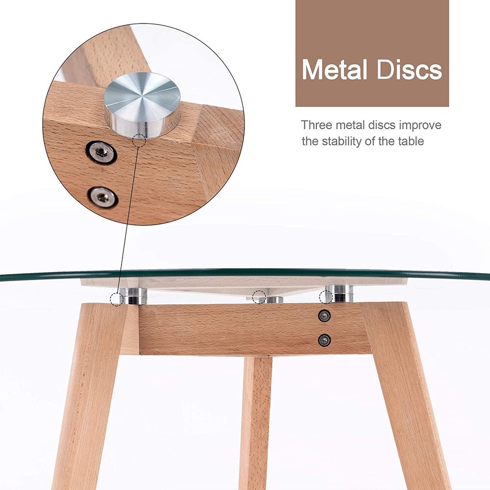 Ivinta Dining Table with Glass top, Round Kitchen Table with Wood Legs ...