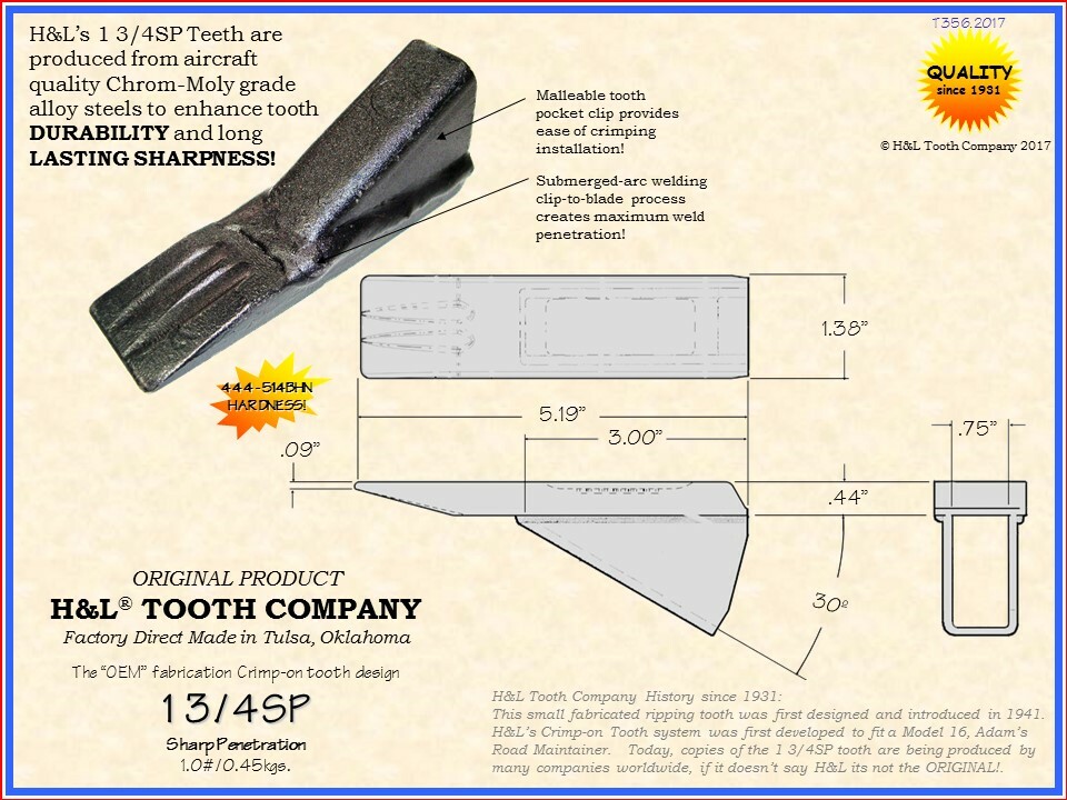 G163HW 3/4 Forged Scarifier Ripper Shank H920 H&L Tooth Co. 1-3/4SP ...