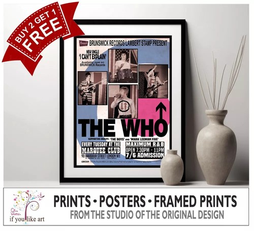 The Who 1965 Marquee Concert Poster MULTI-PRINT or Three FRAMED Options ...