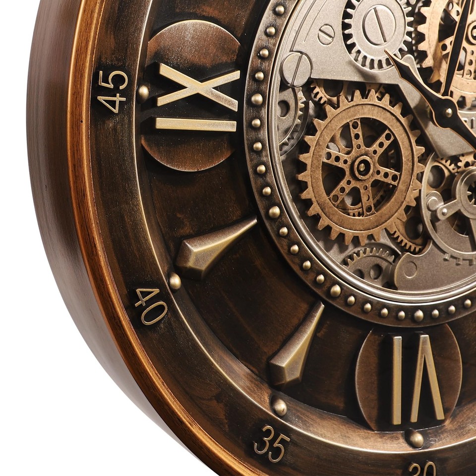 24 Inch Wall Clock with Moving Gears Large Industrial Steampunk Metal ...