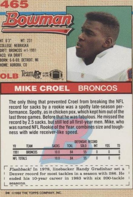 1992 Bowman Mike Croel #465 for sale | eBay