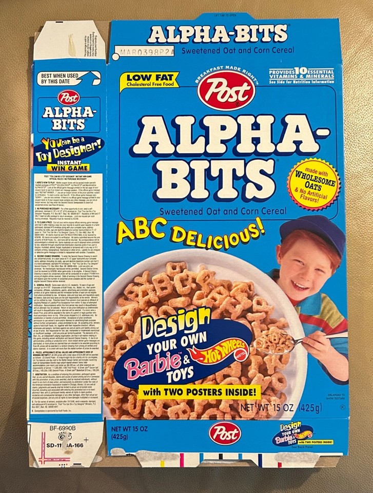 POST ALPHA-BITS CEREAL BOX AND POSTER PREMIUM HOT WHEELS AND BARBIE ...