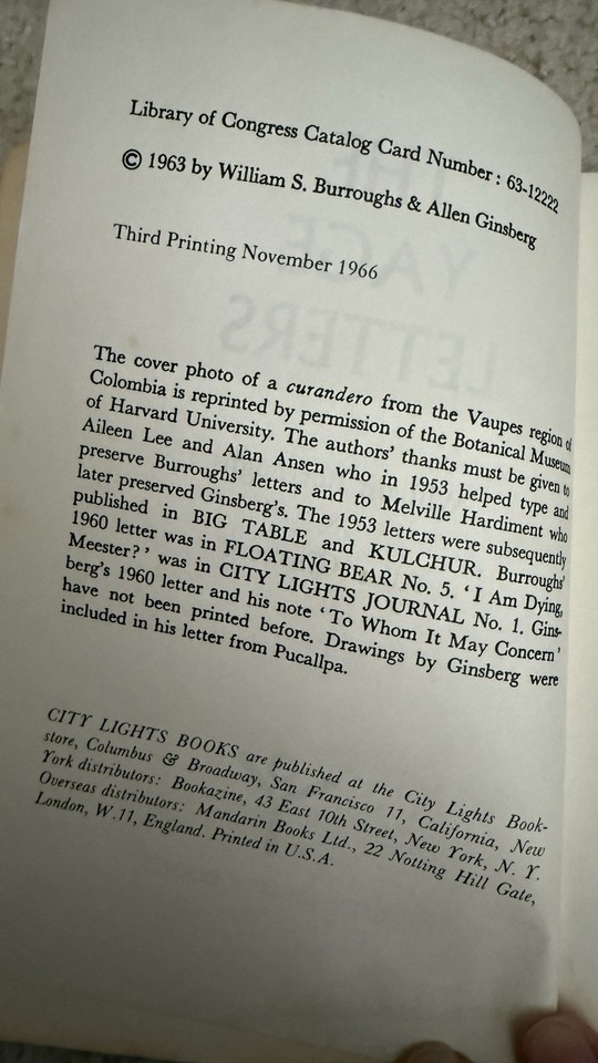 THE YAGE LETTERS William S. Burroughs & Allen Ginsberg - 1st/3rd PB ...