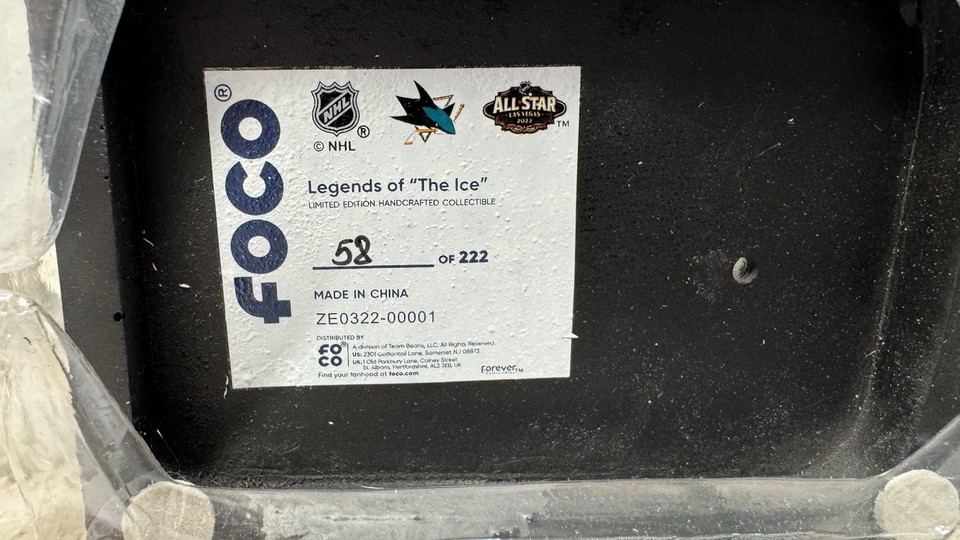 NHL FOCO 2022 All Star GOALIE SAN JOSE SHARKS Legends of Ice Bobblehead ...