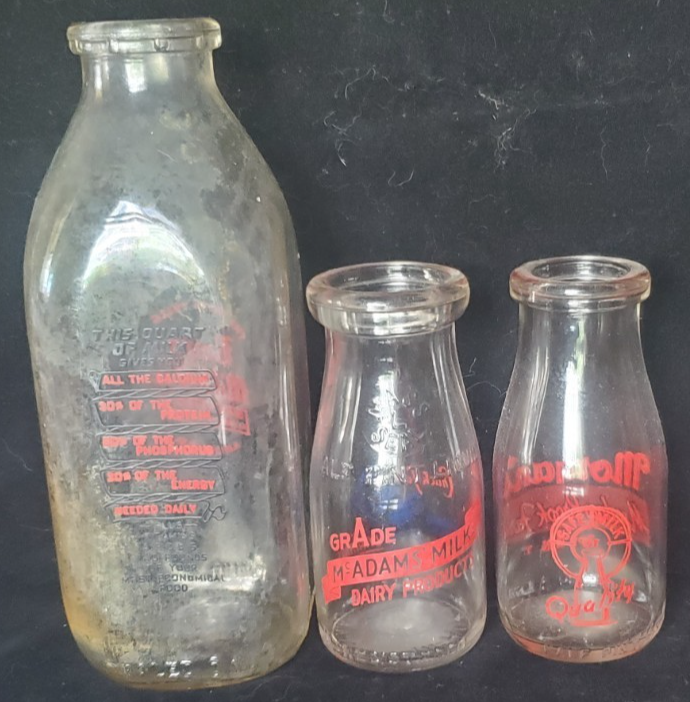 7 Vintage 1/2 pint 1 PT milk Cream bottles New England Valley Johnsons ...