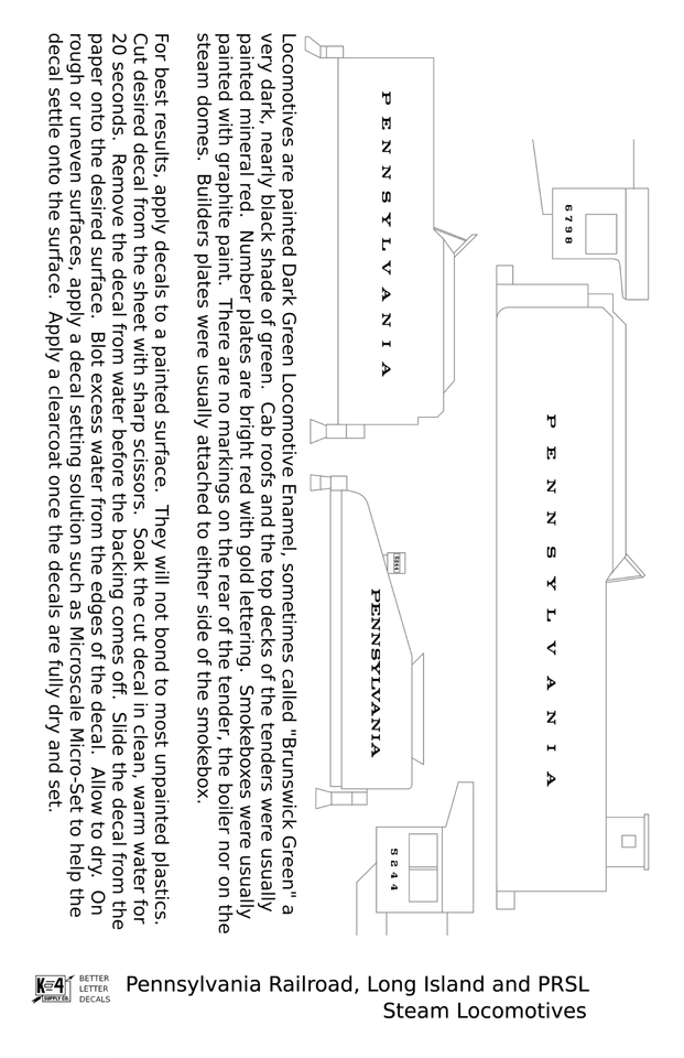 K4 O Scale Decals Pennsylvania PRR Steam Locomotive Dulux Yellow PRSL ...