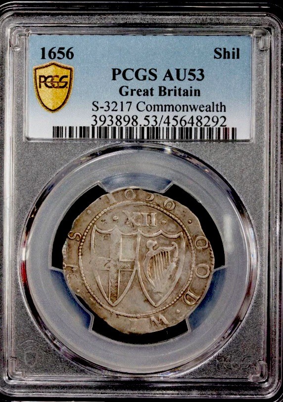 1656 England Commonwealth Shilling, PCGS AU53, S-3217, ex J. Sedillot ...