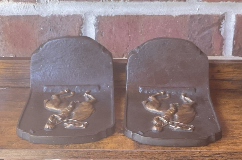 antique Bradley Hubbard Women Polo Player bookends, painted cast iron ...