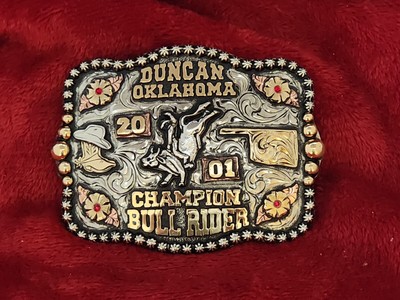 CHAMPION TROPHY PRO RODEO BELT BUCKLE DUNCAN OKLAHOMA BULL RIDING☆2001 ...